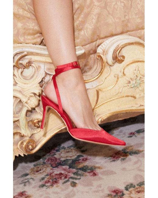 Lulus Auberron Cherry Satin Ankle Strap Pumps in Pink | Lyst