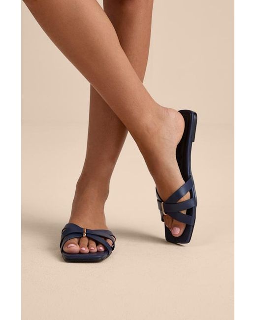 Lulus Saylor Future Dusk Strappy Flat Slide Sandals in Natural | Lyst