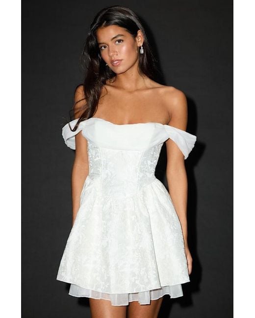 Lulus Kalara Jacquard Off-The-Shoulder Mini Dress in Black | Lyst