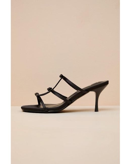 Lulus Millie Satin Strappy Bow High Heel Slide Sandals in Black | Lyst