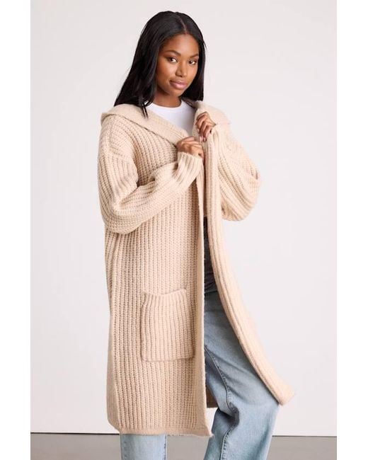 Lulus Nalina Chunky Knit Open-Front Duster Cardigan in Natural | Lyst UK