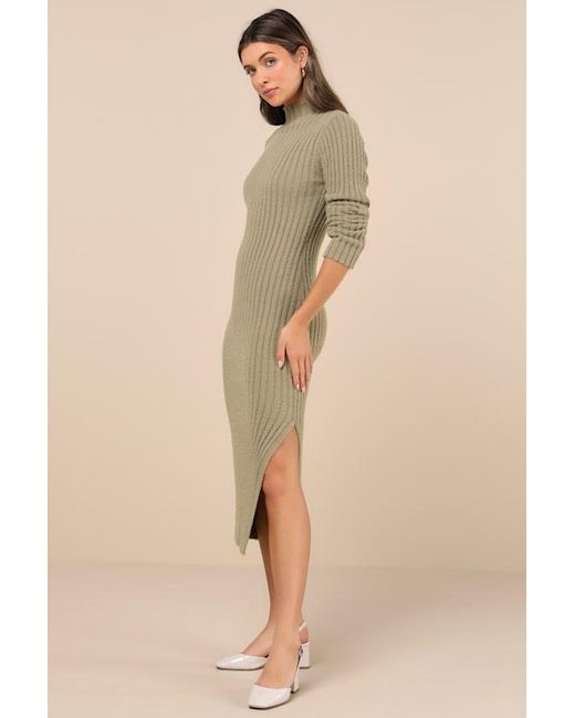 Lulus Irresistible Feelings Fuzzy Knit Midi Sweater Dress in Natural | Lyst