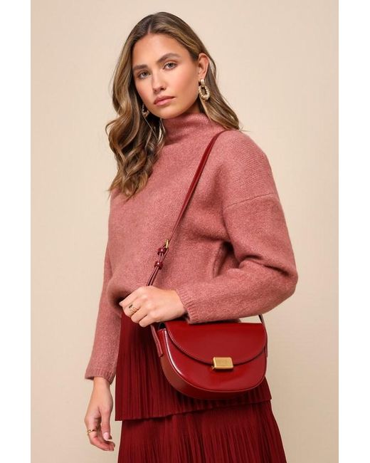 Lulus Perfect Sunday Rust Half Circle Crossbody Bag in Red | Lyst
