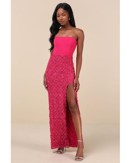 Lulus Ravishing Appeal 3D Floral Applique Strapless Maxi Dress in Red ...