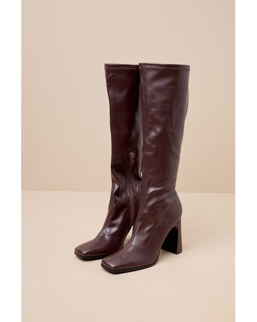 Lulus Albane Chocolate Square Toe Knee-High Boots in Brown | Lyst