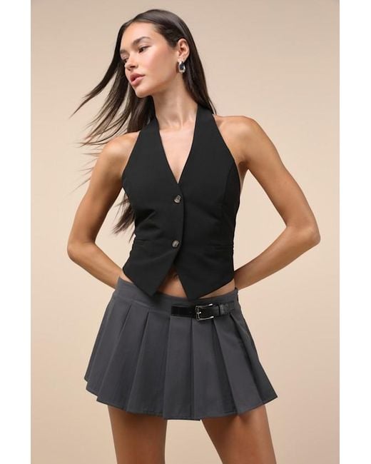 Lulus Trendsetting Cutie Charcoal Pleated Low Rise Micro Mini Skort in ...