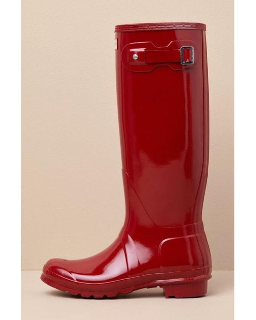 HUNTER Original Tall Military Glossy Rain Boots in Red | Lyst