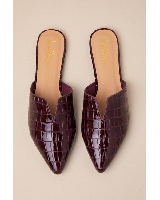 Lulus Jaelyn Cranberry Crocodile Embossed Pointed-Toe Slides in Natural ...