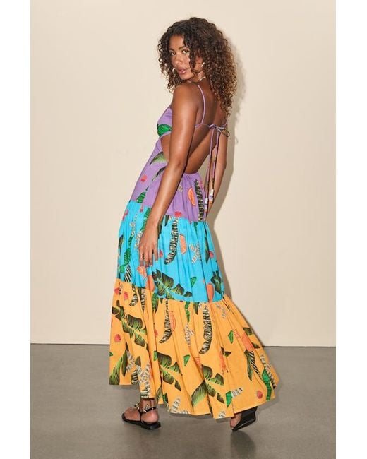 Lulus Helia Multi Tropical Print Cutout Maxi Dress in Blue | Lyst