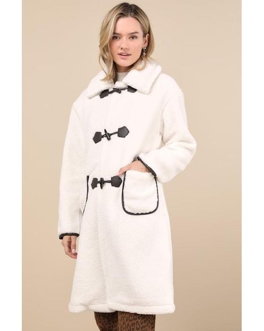 NVLT Berber Cream Shearling Collared Toggle Coat in Natural | Lyst