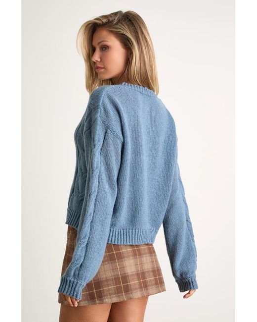 Lulus Carmina Cable Knit Button-Up Cardigan in Blue | Lyst UK