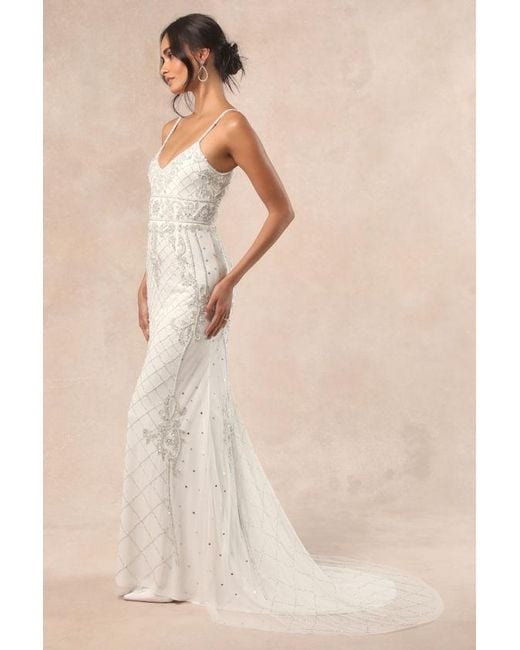 Lulus Ciella And Beaded Mermaid Maxi Dress in Natural | Lyst UK