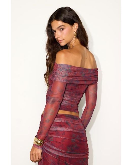 Lulus Lani Multi Floral Mesh Off-The-Shoulder Top in Red | Lyst