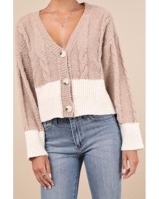 Lulus Convincingly Cozy And Ivory Cable Knit Boucle Cardigan in Natural ...