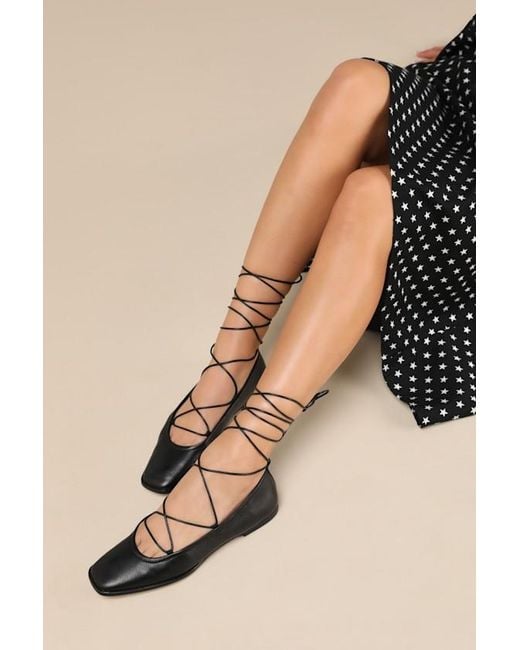 Dolce Vita Ryder Leather Lace-Up Ballet Flats in Natural | Lyst