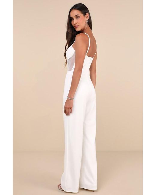 Lulus Perfectly Sultry Sheer Mesh Bustier Wide-Leg Jumpsuit in Natural ...