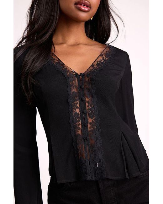 Lulus Pomona Lace Button-Front Long Sleeve Top in Black | Lyst UK