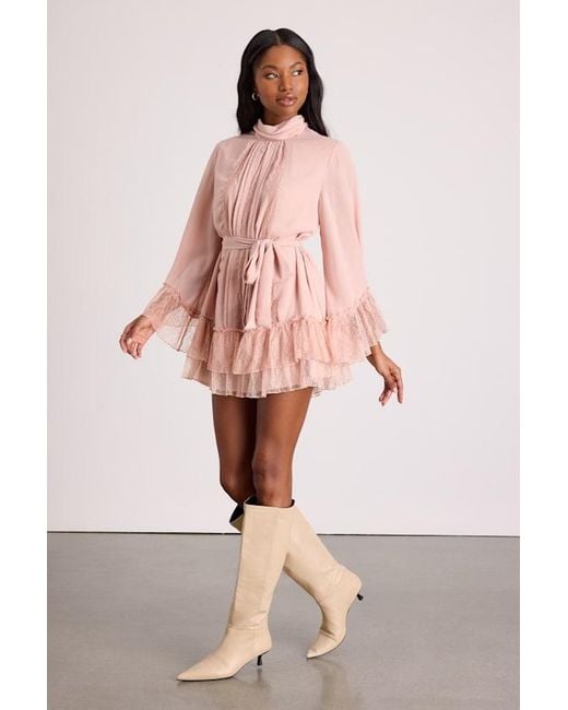 Lulus Sidonie Lace Bell Sleeve Mini Dress in Pink | Lyst