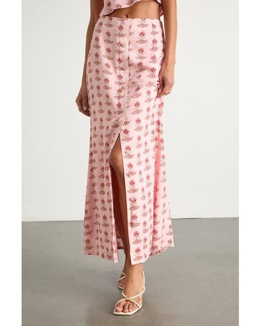 Lulus Chel Boho Print Button-Front Maxi Skirt in Pink | Lyst