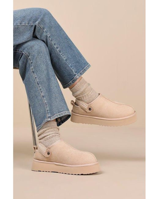 Matisse Storm Natural Suede Faux Fur Flatform Slippers in Blue | Lyst