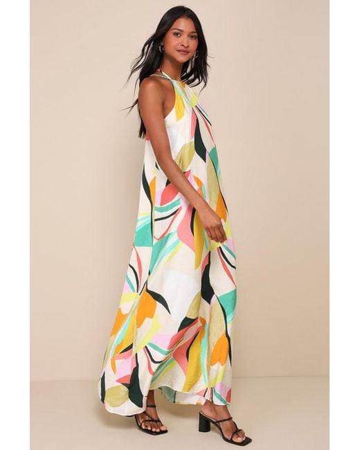 Lulus Wonderful Bliss Multi Abstract Print Backless Maxi Dress in ...