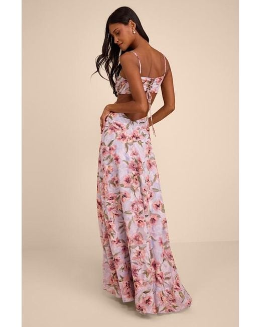 Lulus Heidi Floral Cutout Maxi Dress in Pink | Lyst UK