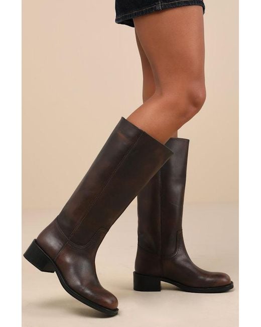 Steve Madden Riggs Distressed Leather Knee-High Boots in Black | Lyst