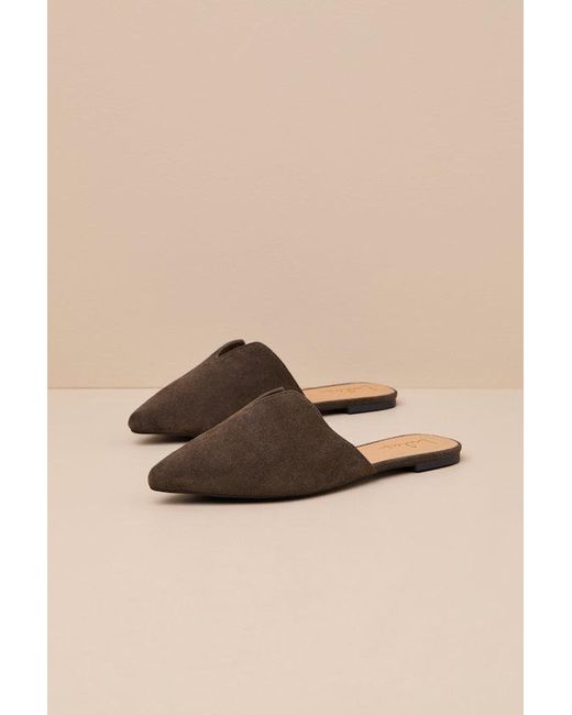 Lulus Jaelyn Suede Pointed-Toe Slides in Natural | Lyst UK