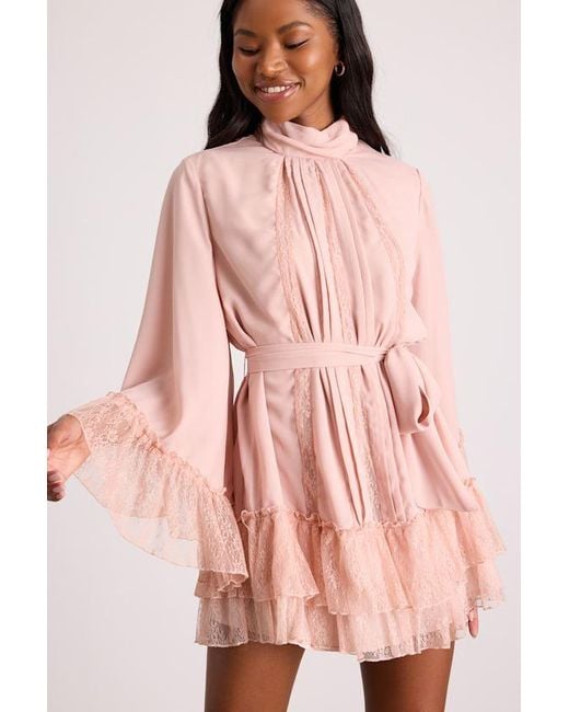 Lulus Sidonie Lace Bell Sleeve Mini Dress in Pink | Lyst