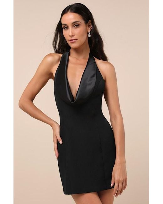 Lulus Perfected Finesse Cowl Halter A-Line Mini Dress in Natural | Lyst