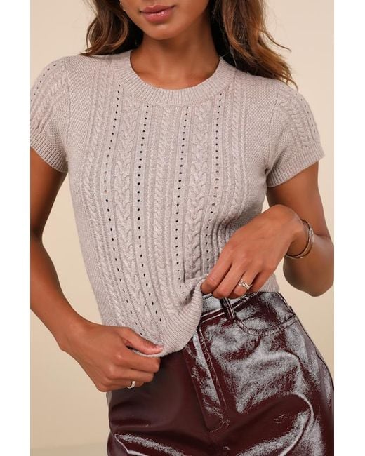 Lulus Modish Ways Cable Knit Short Sleeve Sweater Top in Brown | Lyst