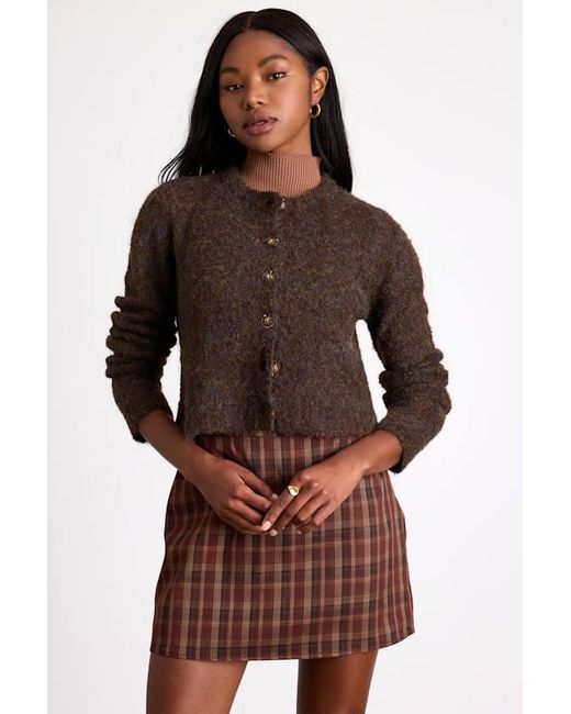 Lulus Lovette Dark Boucle Button-Front Cropped Cardigan Sweater in ...