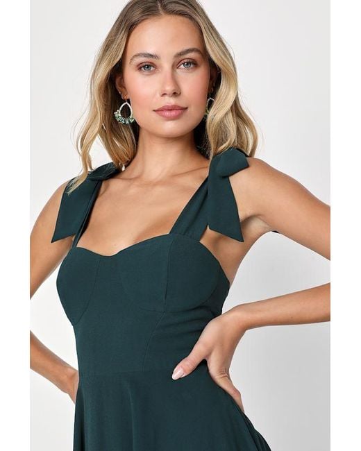 Lulus Sophisticated Charisma Dark Tie-Strap A-Line Midi Dress in Blue ...