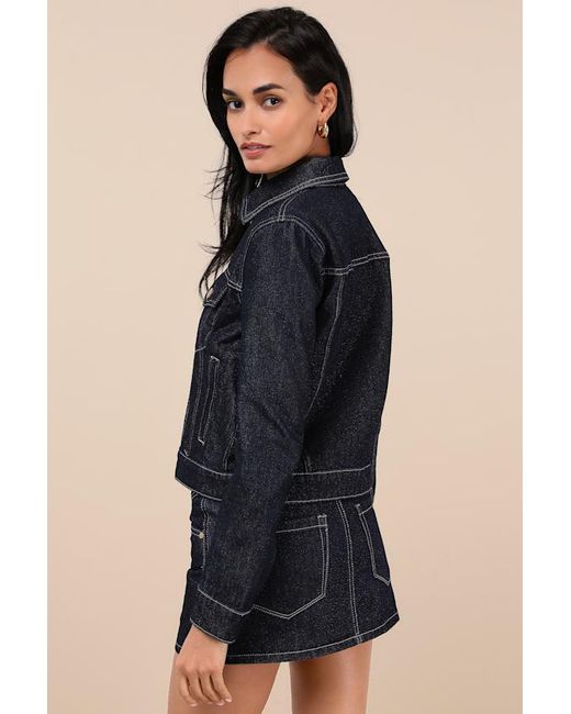 Blank NYC Over The Moon Dark Wash Cropped Denim Jacket in Blue | Lyst