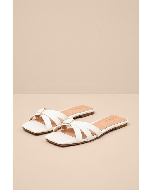 Lulus Saylor Bone Strappy Flat Slide Sandals in Blue | Lyst