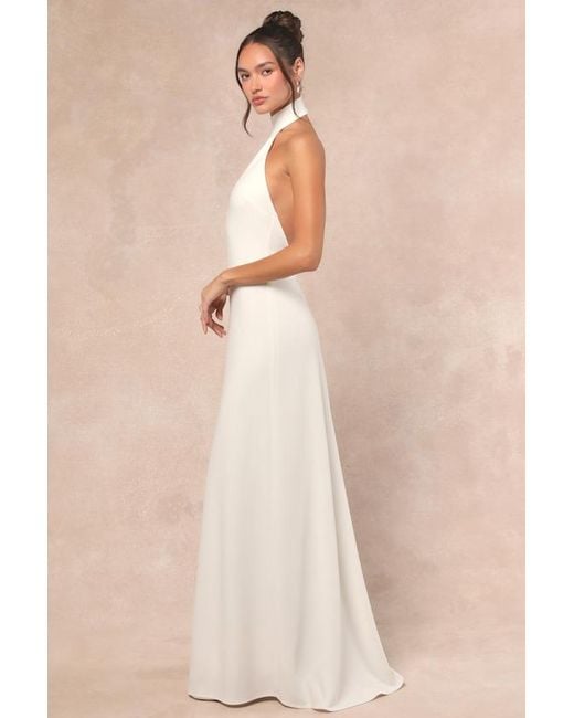 Lulus Alaura Backless Halter Maxi Dress in Natural | Lyst