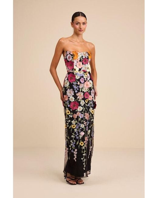 Lulus Macario Multi 3D Floral Embroidered Strapless Maxi Dress in ...