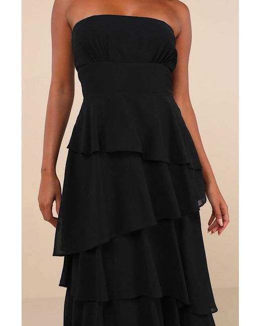 Lulus Gorgeous Essence Strapless Tiered Maxi Dress in Black | Lyst