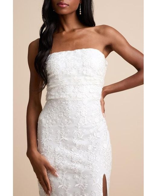 Lulus Tera Floral Embroidered Strapless Midi Dress in Natural | Lyst