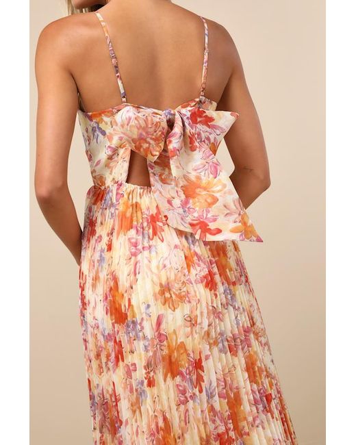 Lulus Alondra Multi Floral Pleated Midi Dress in Pink | Lyst