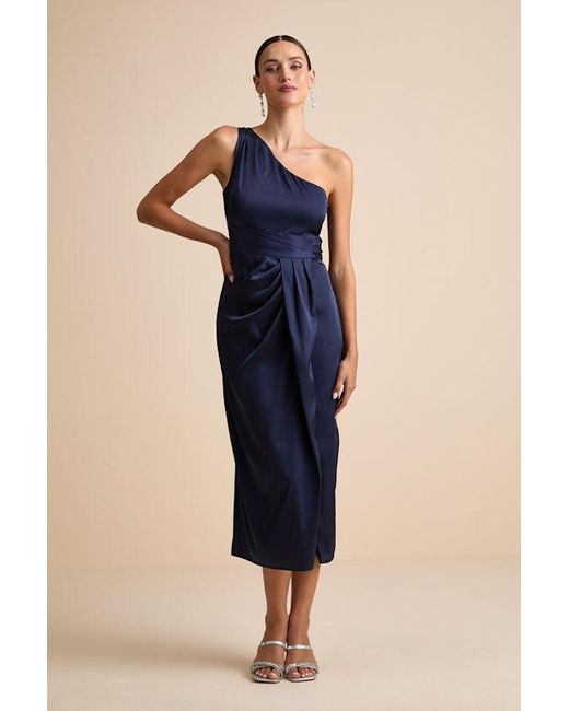 Lulus Rhema Satin Midi Dress in Blue | Lyst