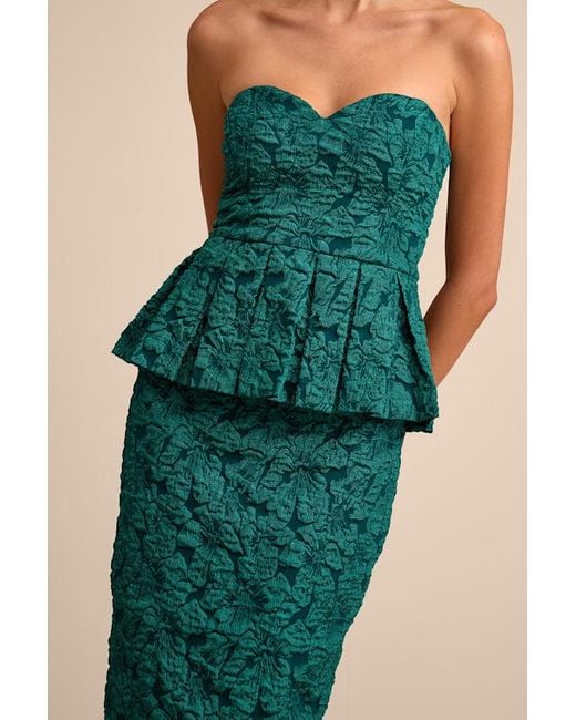 Lulus Frederica Floral Jacquard Peplum Midi Dress in Green | Lyst