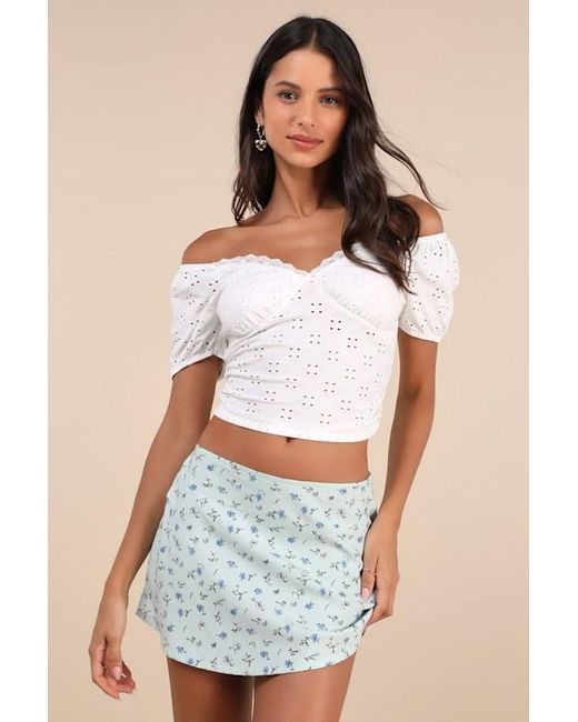 Motel Mckenna Mint Floral Low-Rise Micro Mini Skirt in Blue | Lyst UK