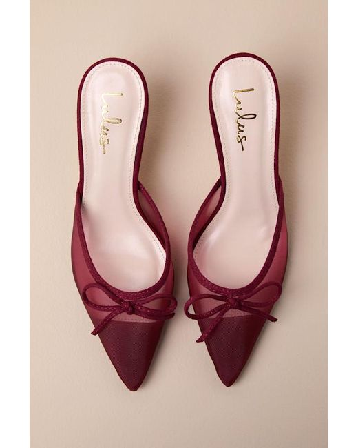 Lulus Cheralynn Mesh Bow Pointed-Toe Mule Pumps in Red | Lyst UK