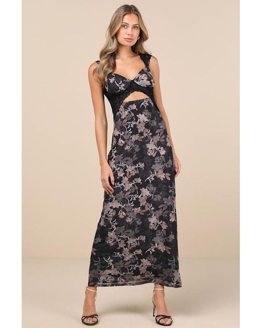 Lulus Endlessly Cute Floral Mesh Cutout Lace Bustier Maxi Dress in ...