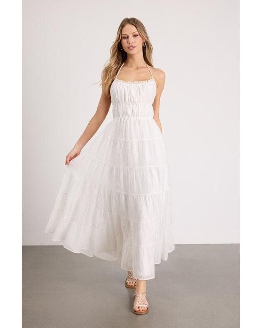 Lulus Ameera Textured Tiered Backless Maxi Dress in White | Lyst