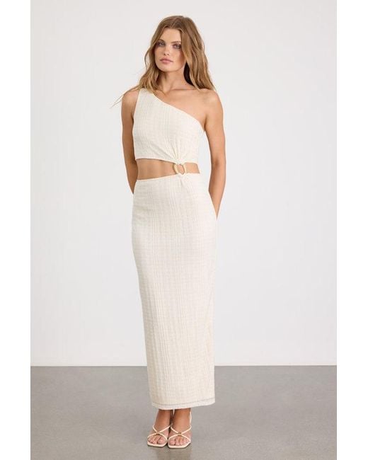 Lulus Camelia Cream Textured One-Shoulder Maxi Dress in White | Lyst