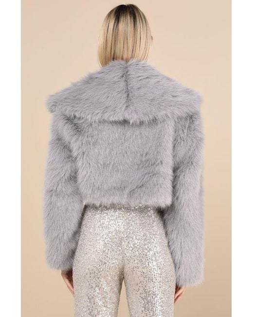 Avec Les Filles Incredibly Luxe Faux Fur Cropped Jacket in Gray | Lyst