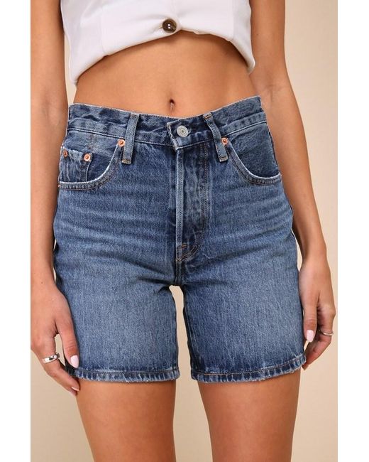 Levi's 501 Mid Thigh Medium Wash High-Rise Denim Shorts in Green | Lyst