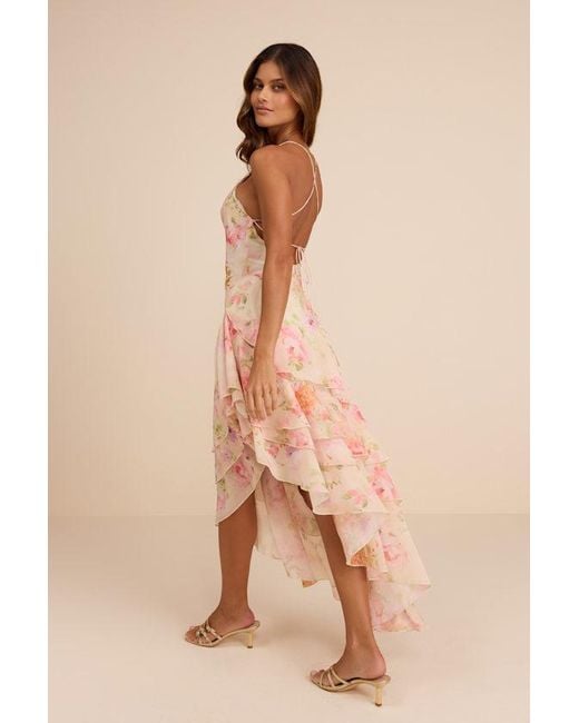 Lulus Mava Multi Floral Asymmetrical Maxi Dress in Natural | Lyst